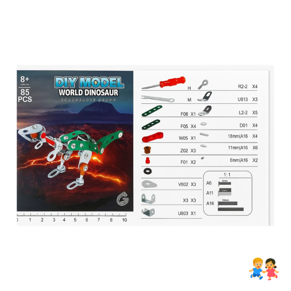 Kit Armable Dinosaurio Metálico 85 Piezas Juguete Educativo